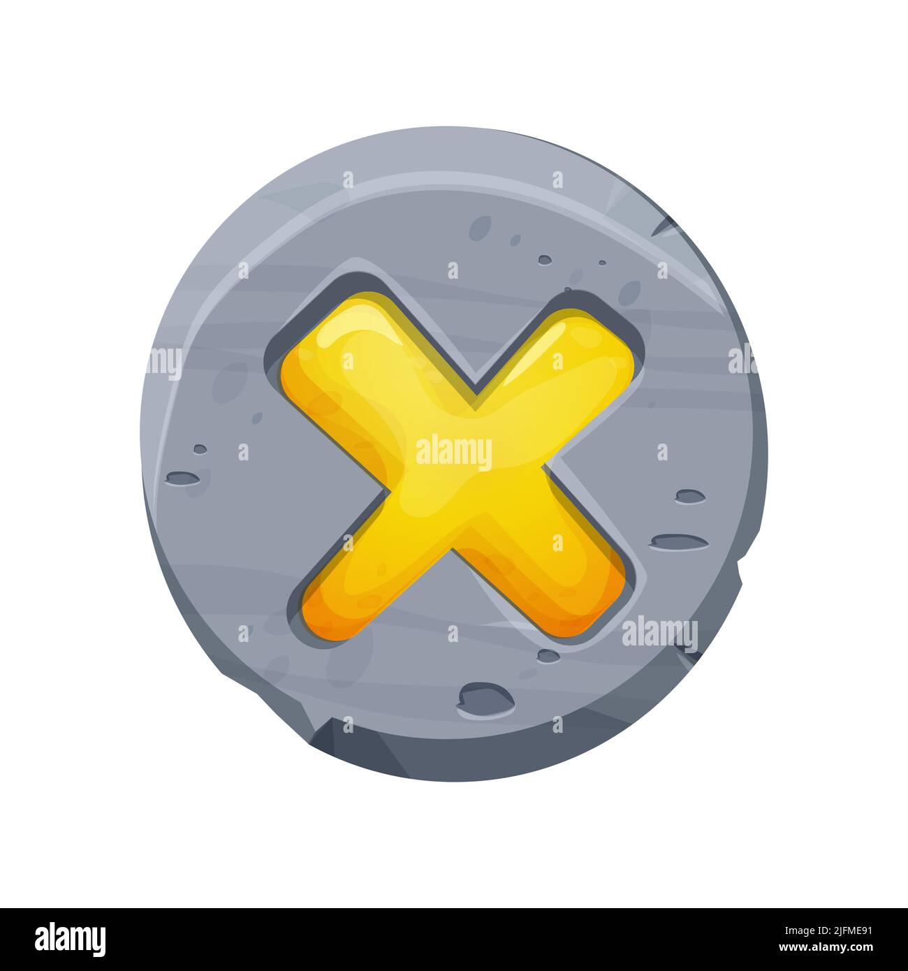 Stone close button game interface, menu element, cross shape in comic ...