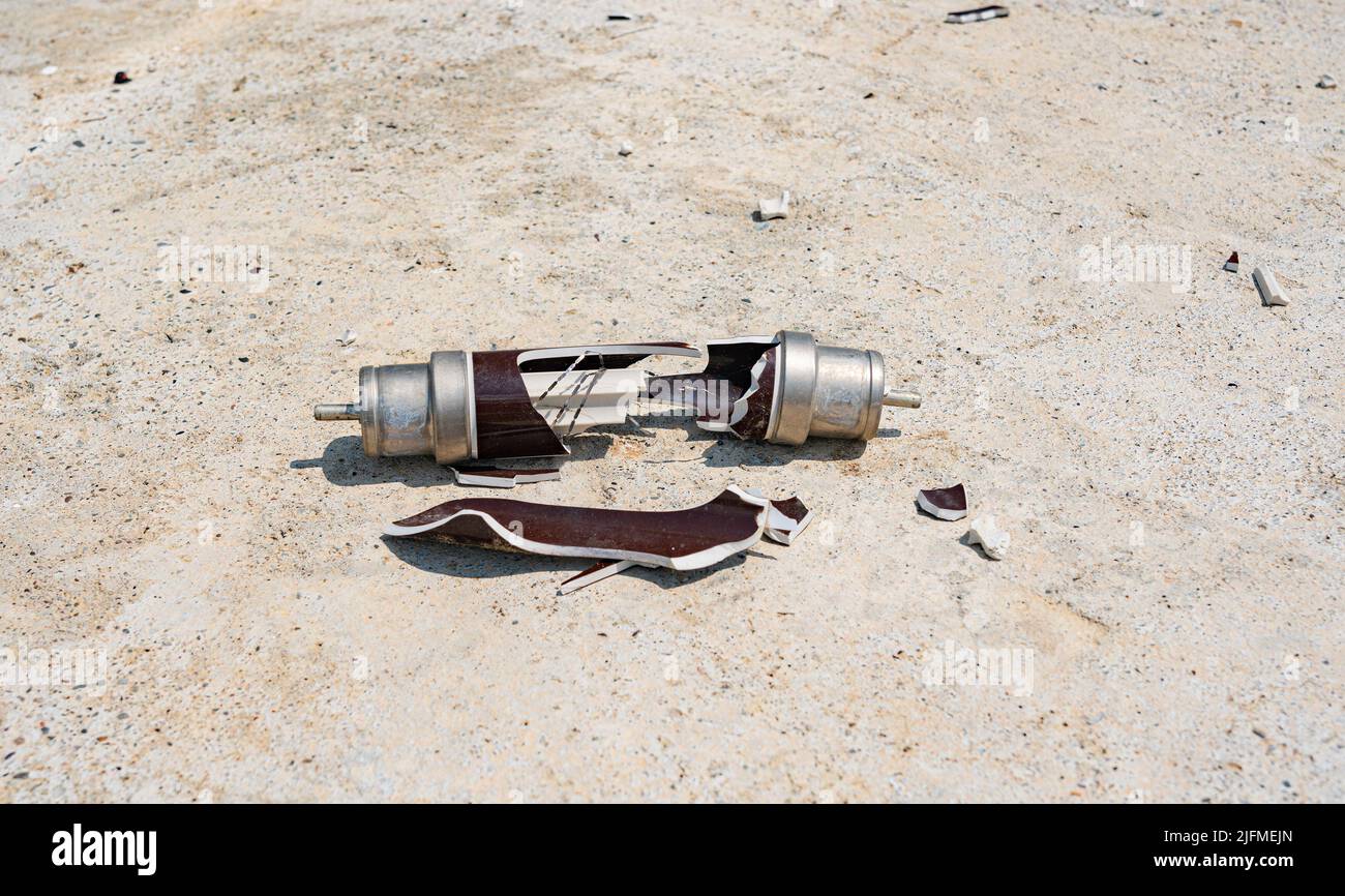 Damaged high voltage fuse shattered into pieces Stock Photo - Alamy