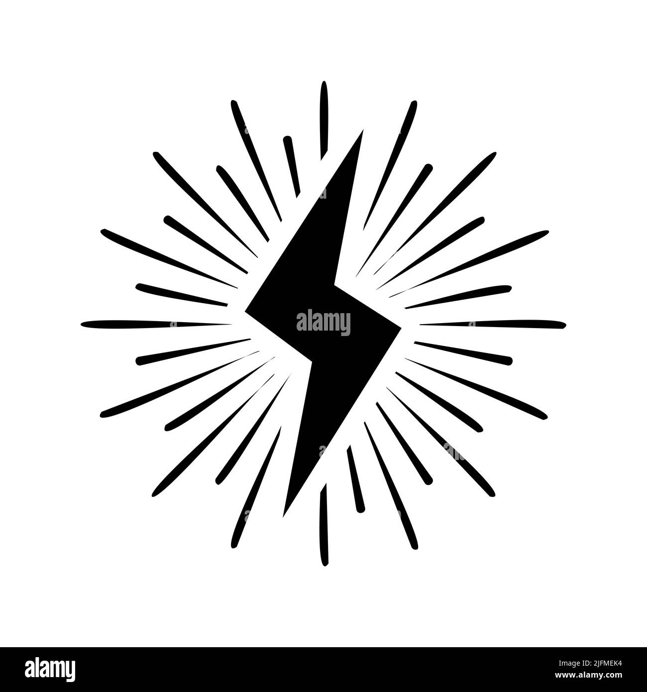 Vintage lightning bolt and sun rays isolated on white background ...