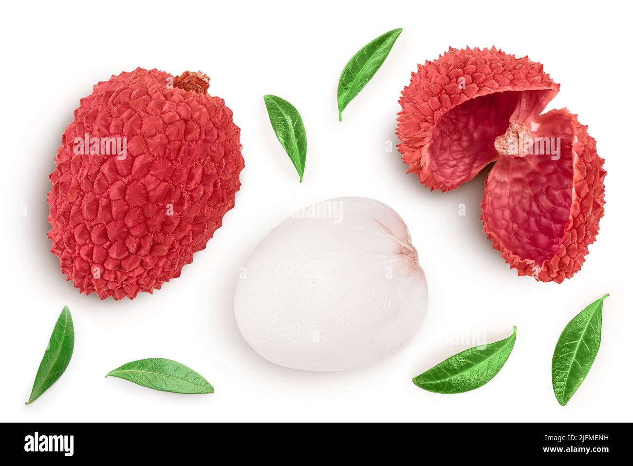 lychee fruit isolated on white background with full depth of field. Top ...