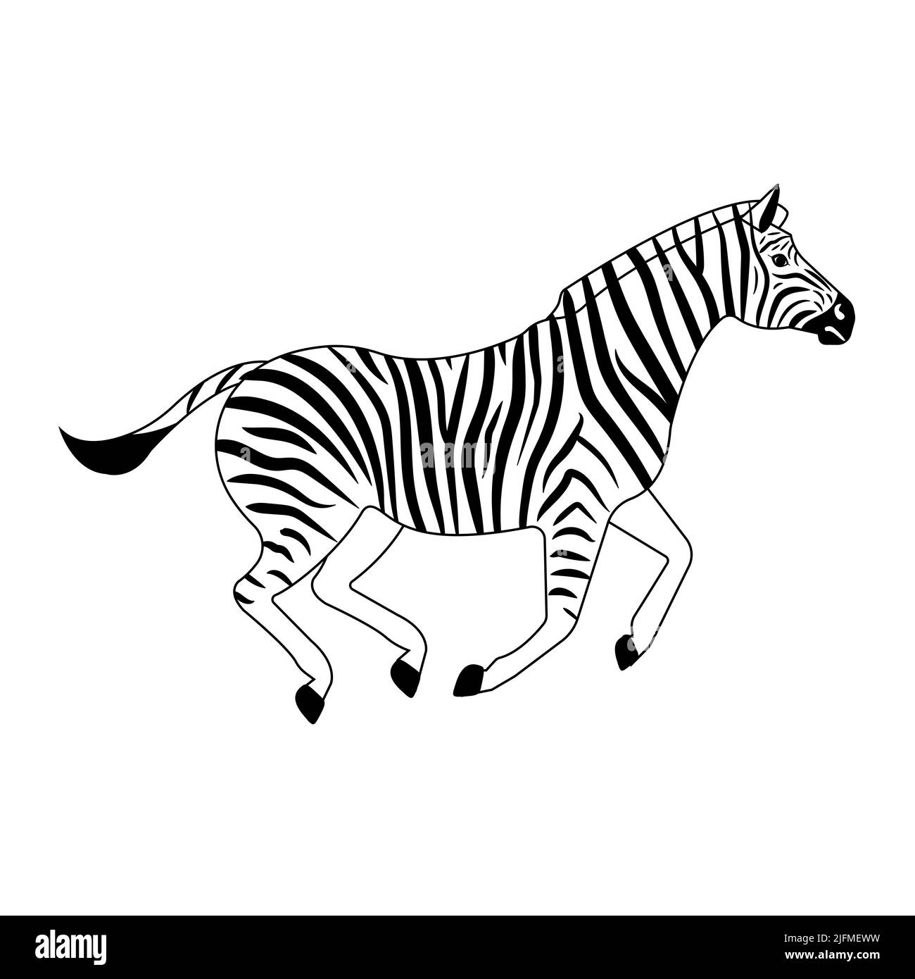 Vector hand drawn flat running zebra isolated on white background Stock ...