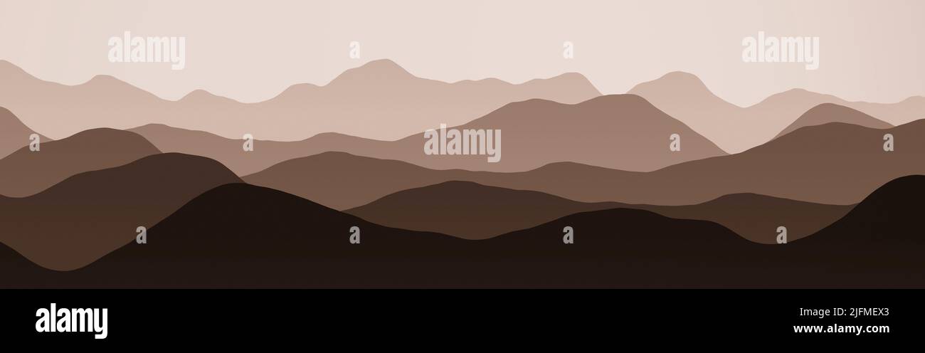 amazing red panoramic picture of hills ridges in the haze cg background ...