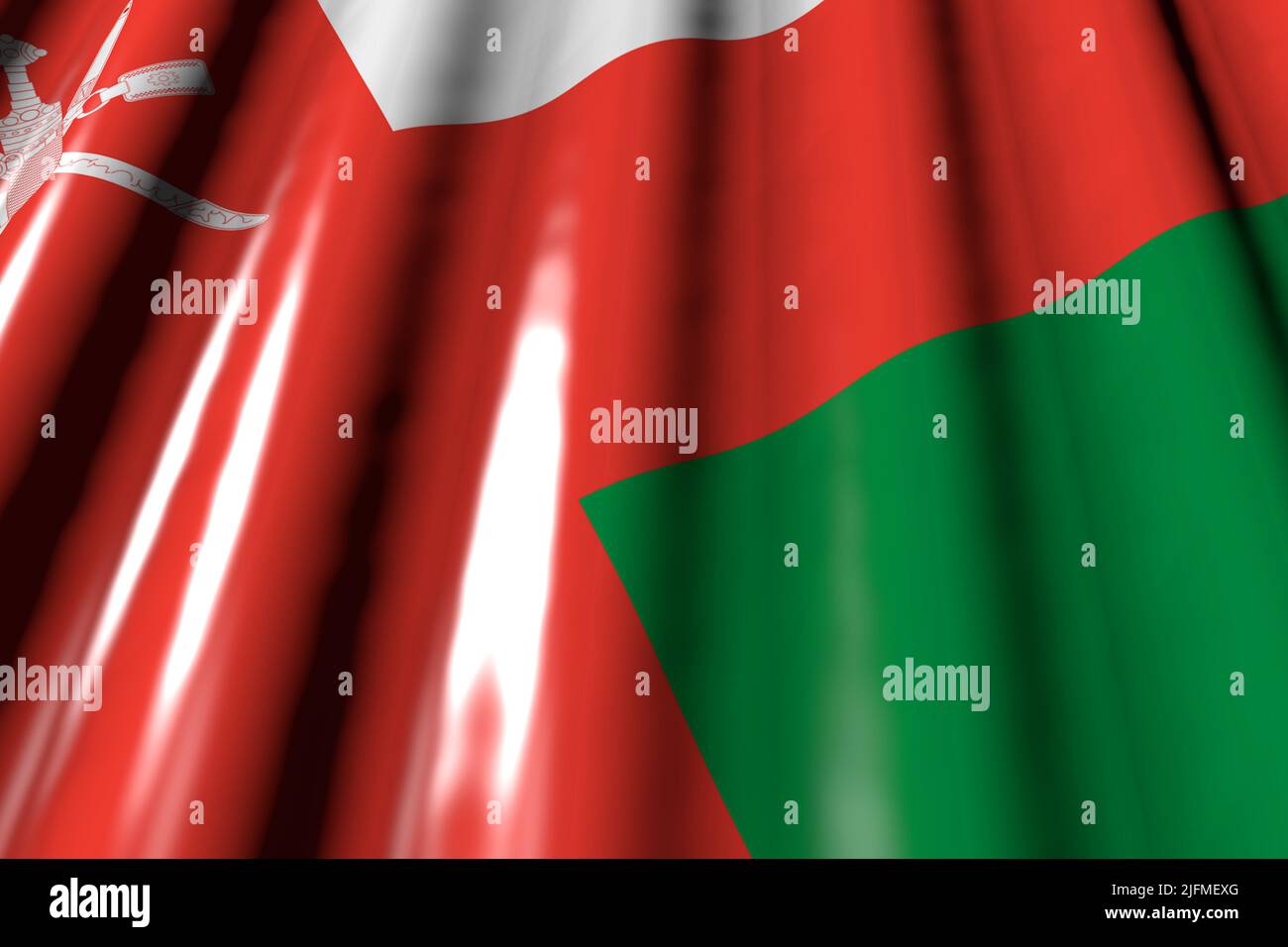 nice shiny - looks like plastic flag of Oman with large folds lay ...
