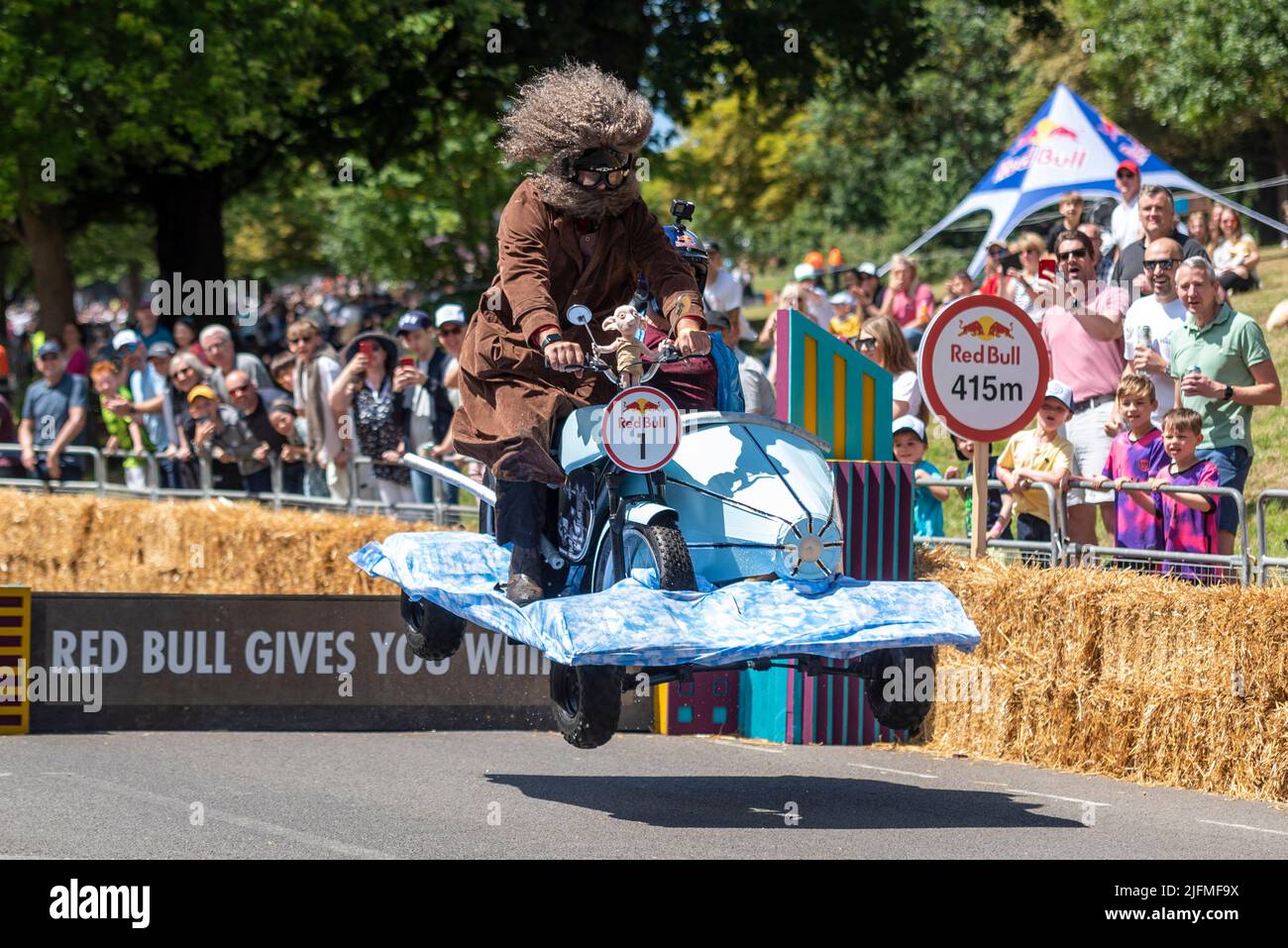 Team Hagrid Flyers kart taking the final jump at the Red Bull Soapbox ...