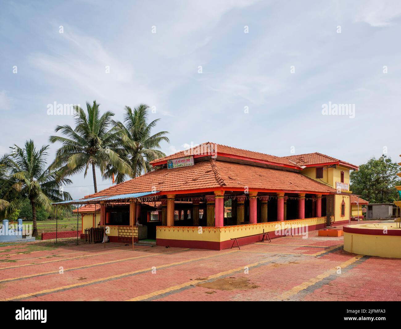 Traditional tiled roof Temple of Shree Bhavai Devi (goddess) in Konkan ...