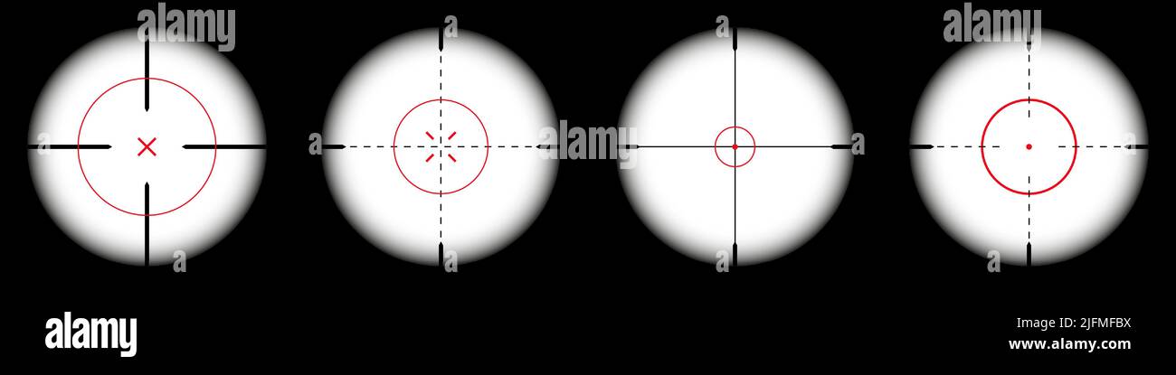 Weapon sights, sniper rifle optical scope on black background. Hunting ...
