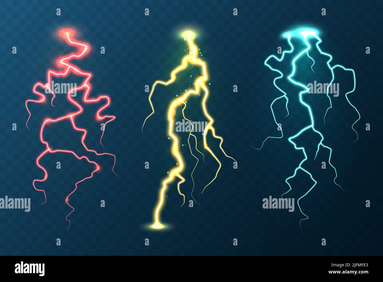 Realistic colorful lightning collection on blue background ...