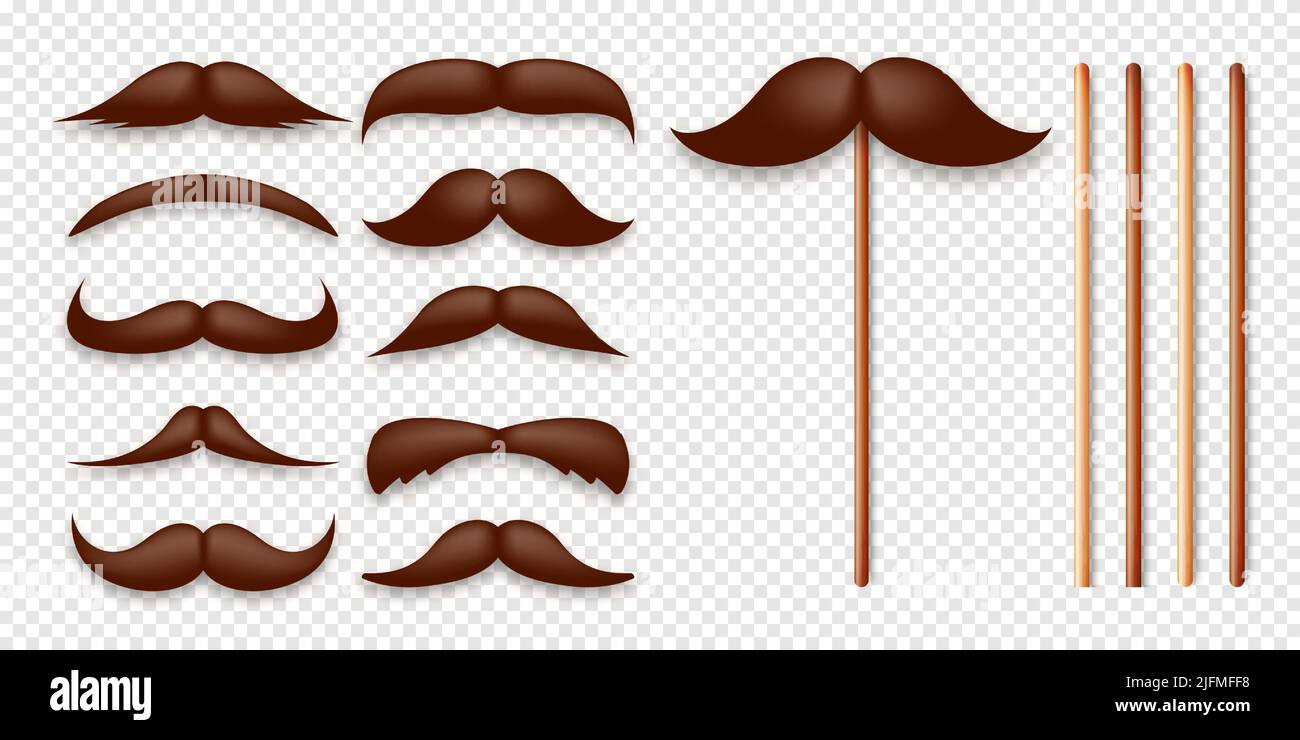 Realistic fake mustache on a wooden stick. Vintage paper mustache for ...