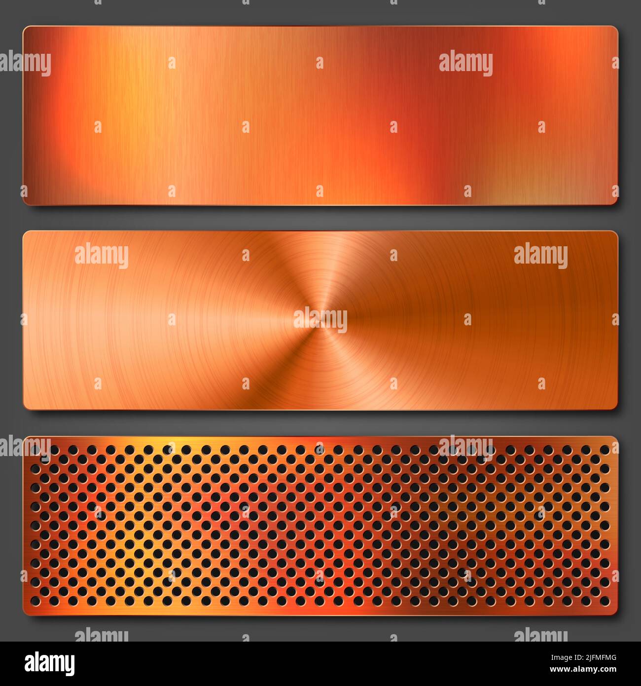 Realistic copper banners collection. Brushed stainless steel plate ...