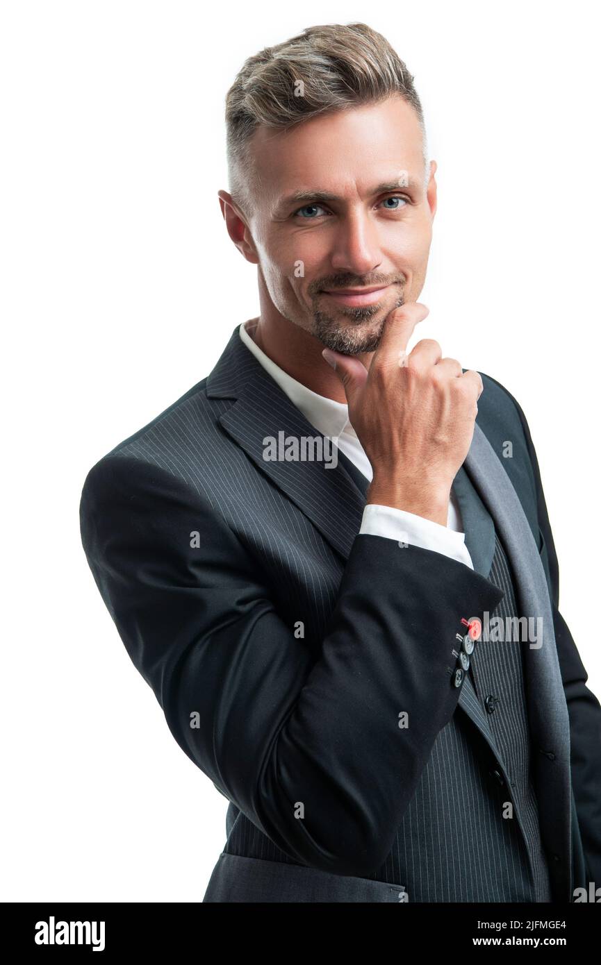 smiling elegant man waiter isolated on white background Stock Photo - Alamy