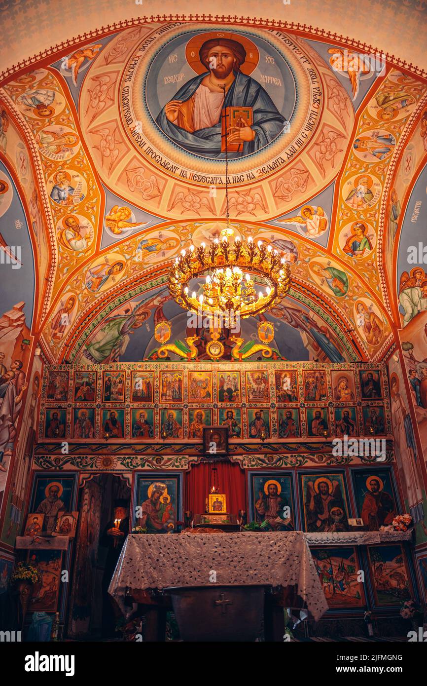 Etropole, Bulgaria, 2022: Interior of the Holy Trinity monastery ...