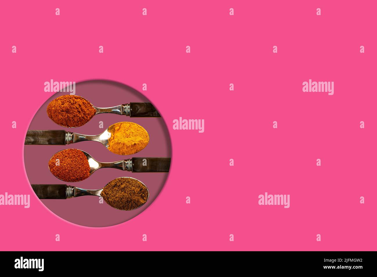 A selection of cayenne pepper turmeric chili curry powder spices used ...