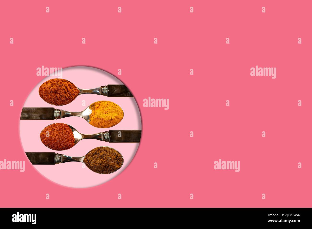 A selection of cayenne pepper turmeric chili curry powder spices used ...