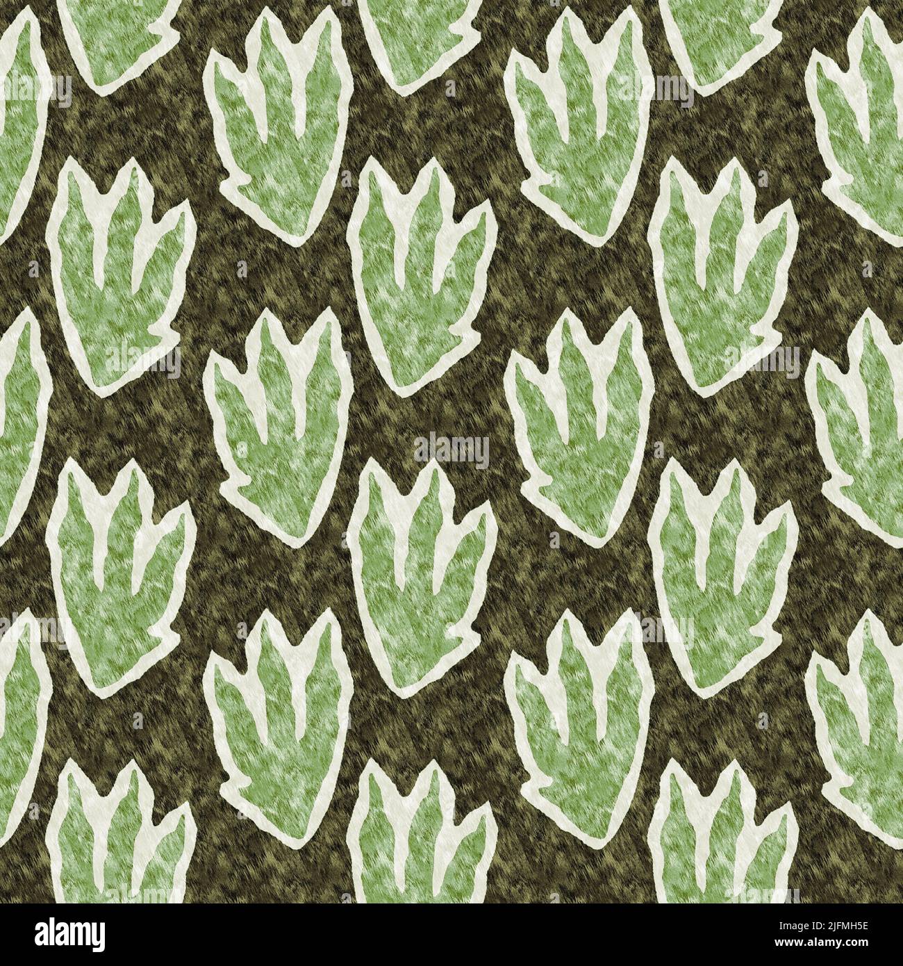 Green hand drawn dinosaur foot print seamless pattern. Gender Neutral ...