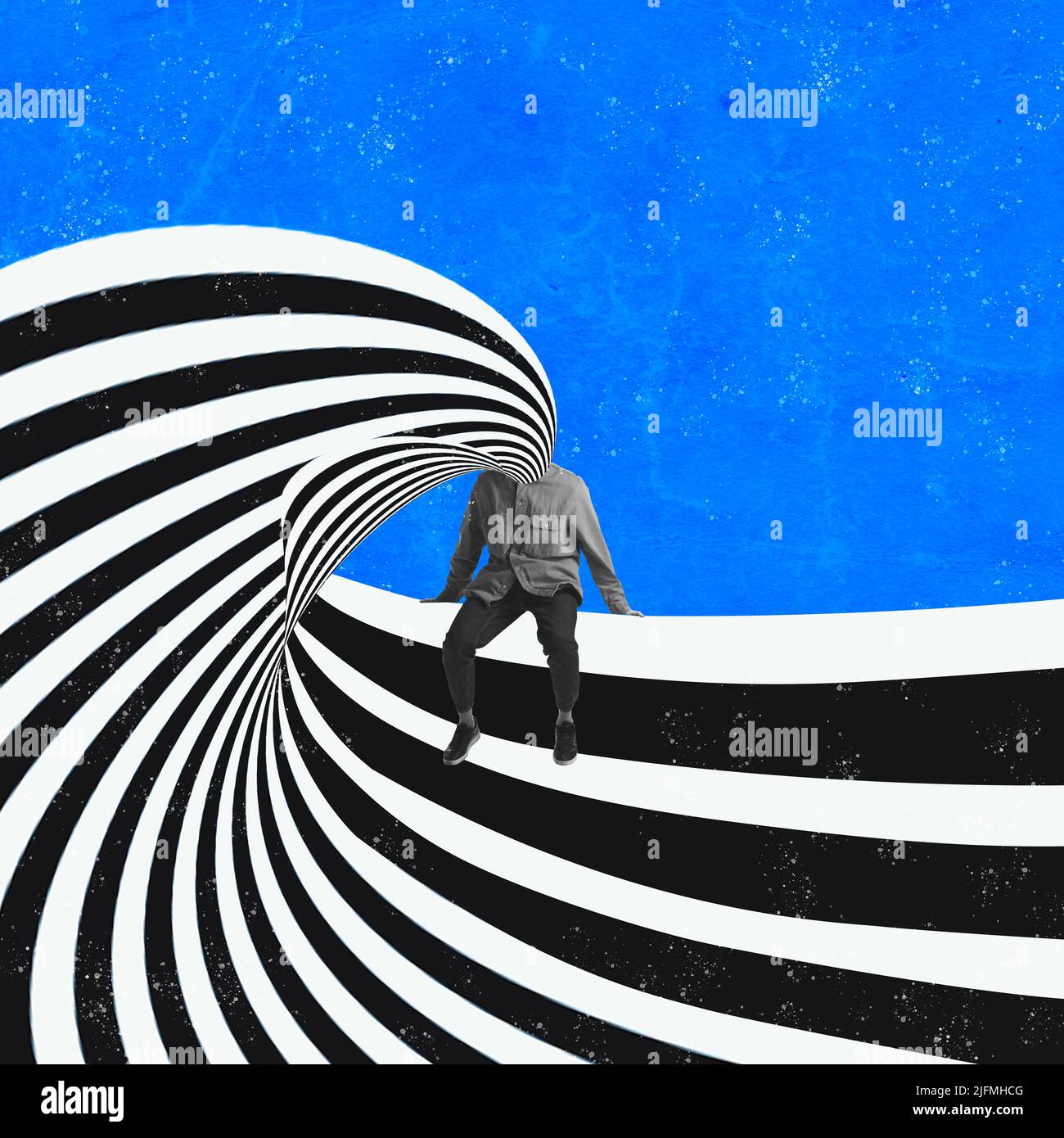 Contemporary art collage. New idea or hard work. Man with abstract ...