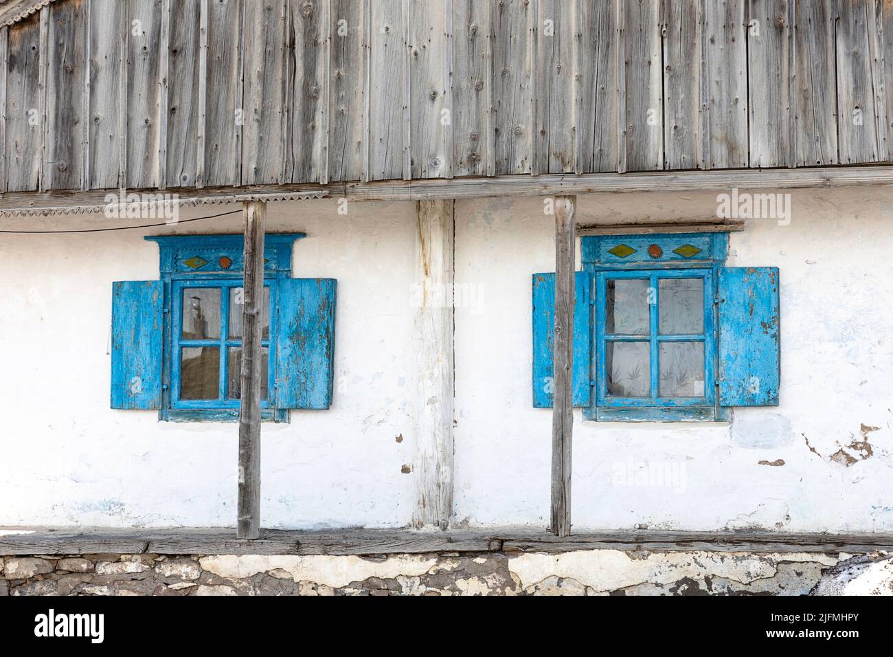 Beautiful windows on unique turf-roofed traditional houses in Tambovka ...