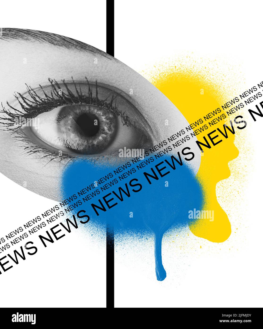 Sad Ukrainian girl with tears from Ukrainian flag colors on her face ...