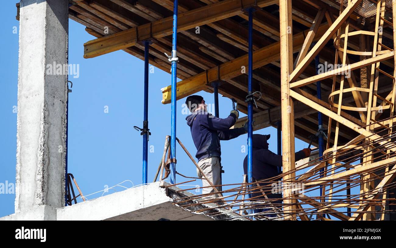 Kiev, Ukraine March 18, 2020: the construction of a high-rise building ...