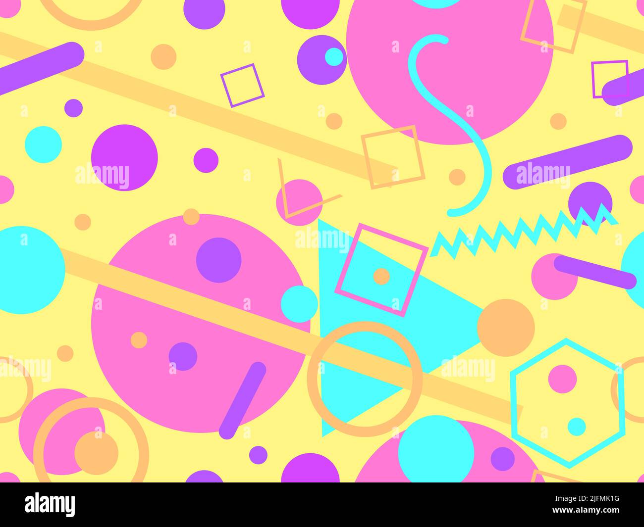 80s seamless pattern with geometric shapes in memphis style. Circles ...