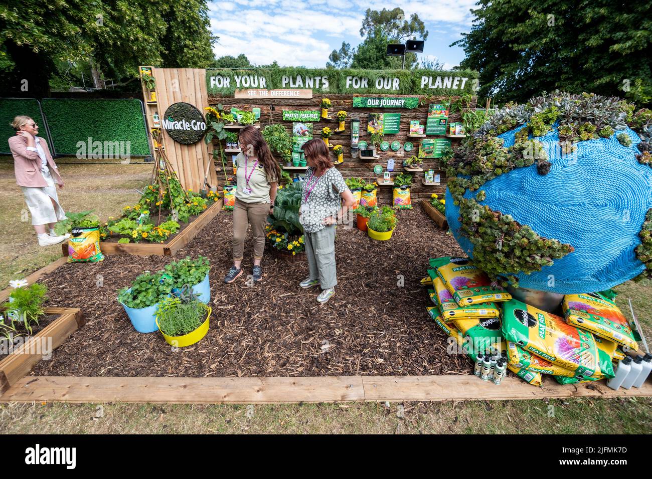 London, UK. 4 July 2022. The Miracle-Gro stand in the RHS Allotment ...