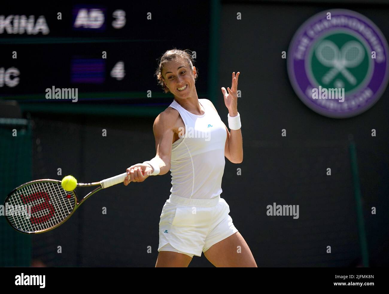 Petra Martic in action against Elena Rybakina on day eight of the 2022 ...