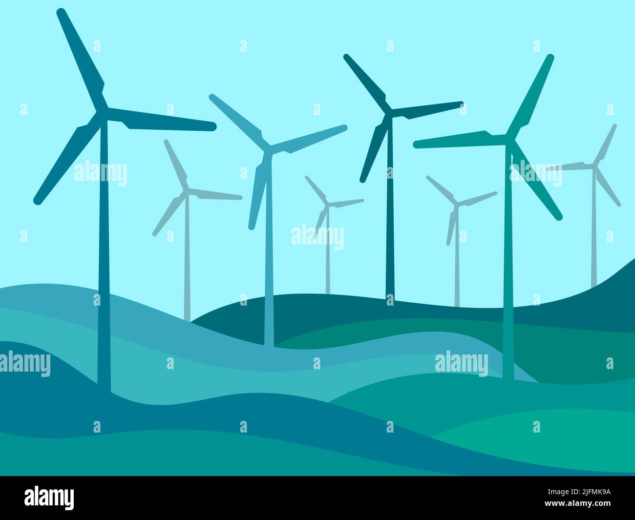 Landscape with wind turbines. Green energy concept, wind turbine ...