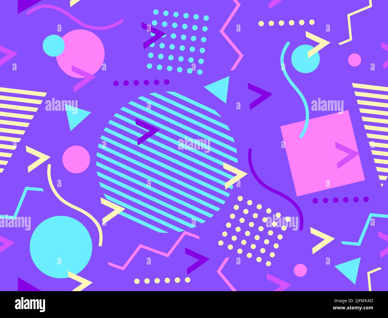 80s seamless pattern with geometric shapes in memphis style. Circles ...