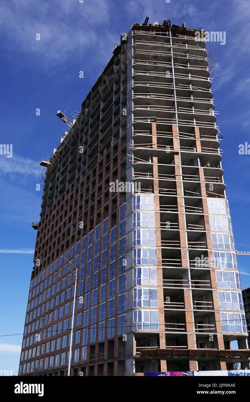 Kiev, Ukraine March 13, 2020: the construction of a high-rise building ...
