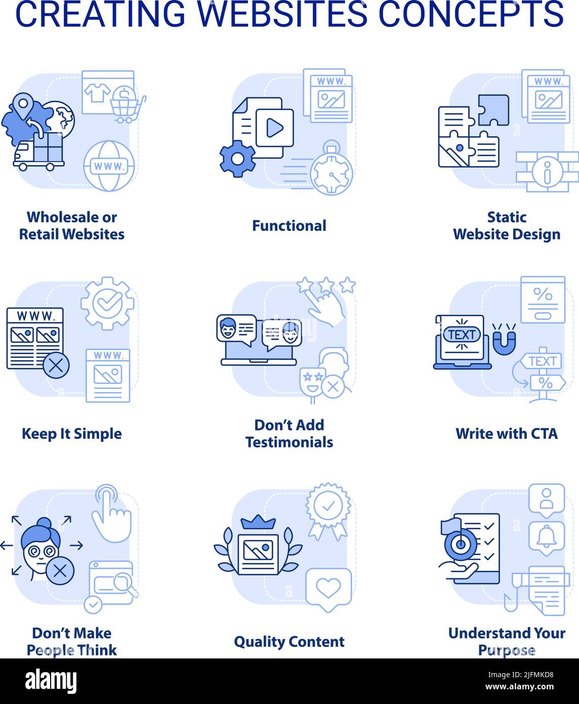 Creating Websites Light Blue Concept Icons Set Stock Vector Image And Art