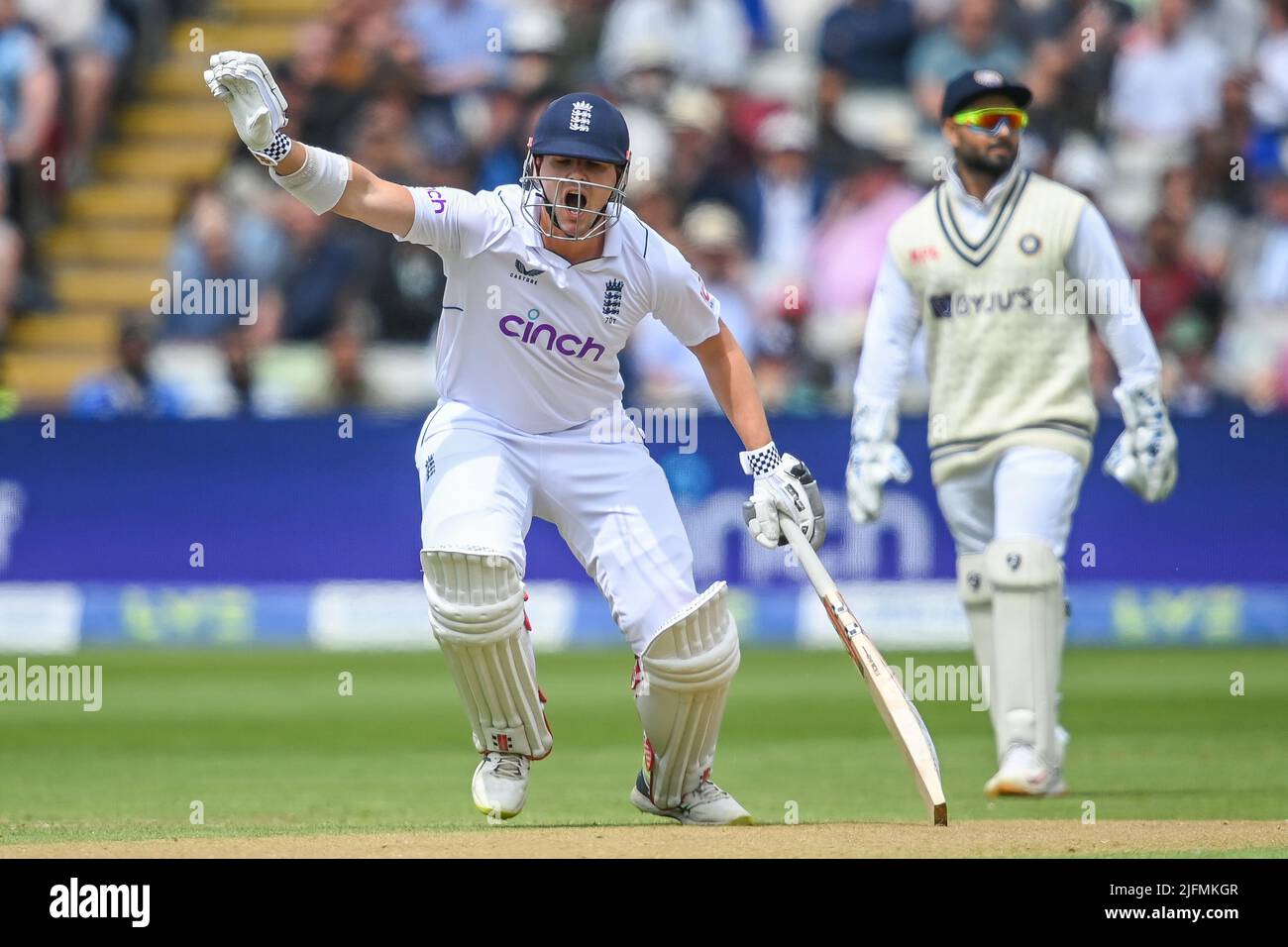 Alex Lees of England calls no run Stock Photo - Alamy