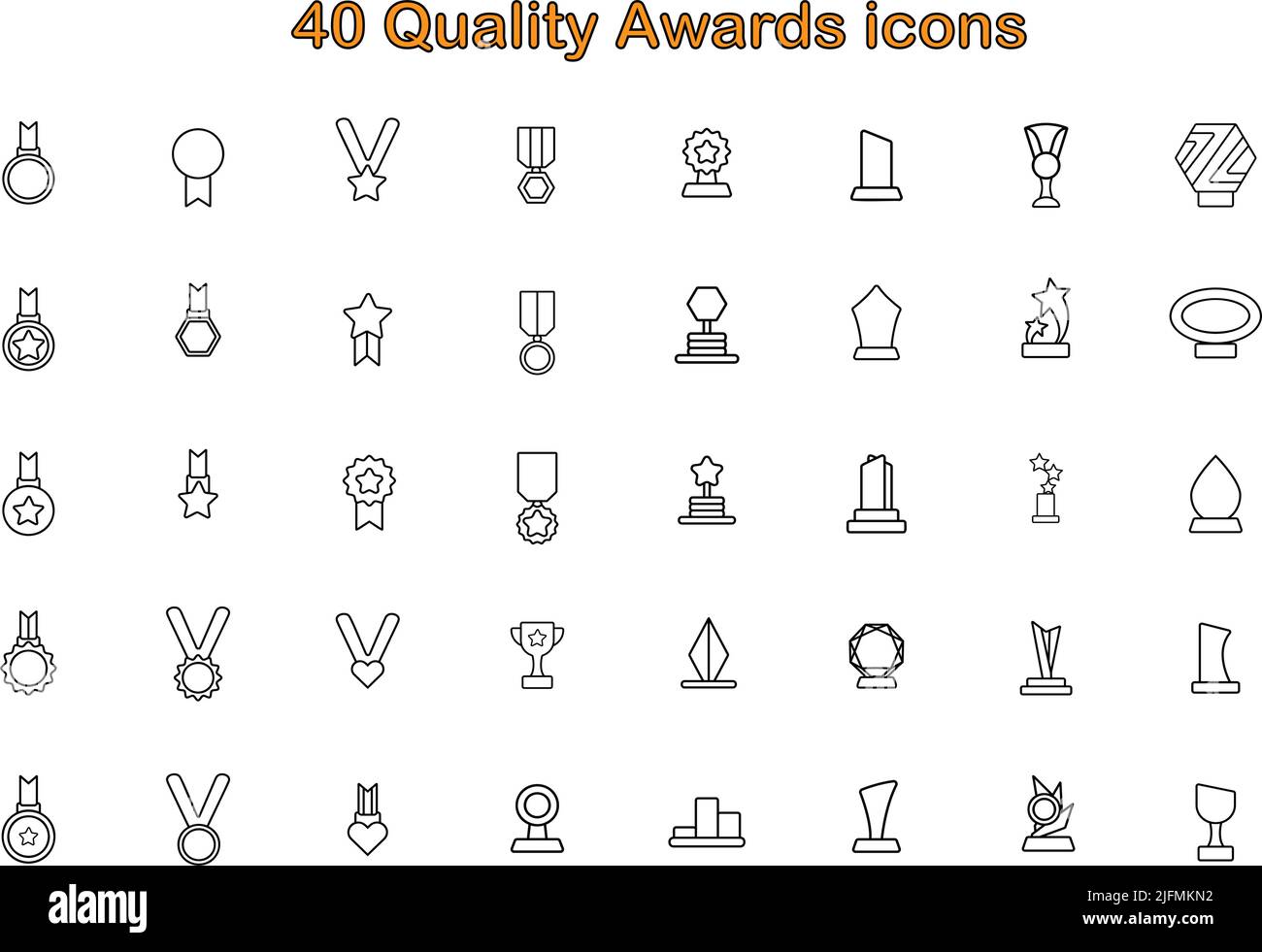 40 Quality awards icons. Outlined medals and trophy icons Stock Vector ...