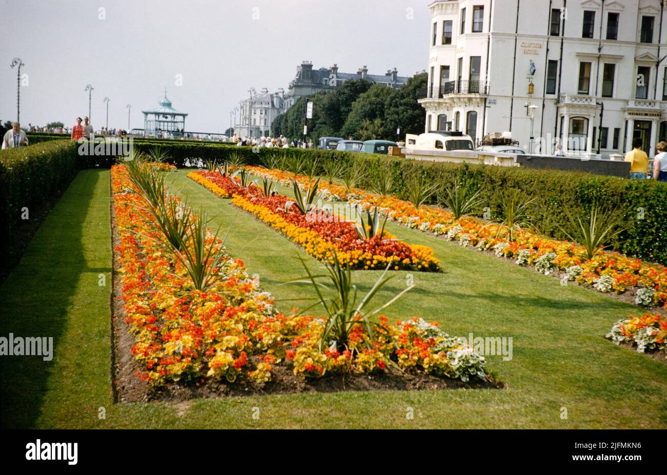 Flower beds and gardens, The Leas promenade, Folkestone, Kent, England ...