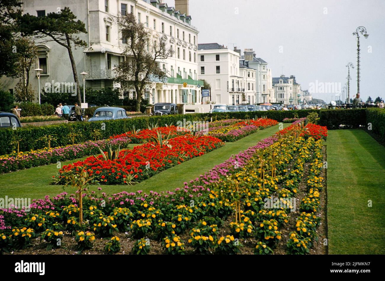 Flower beds and gardens, The Leas promenade, Folkestone, Kent, England ...