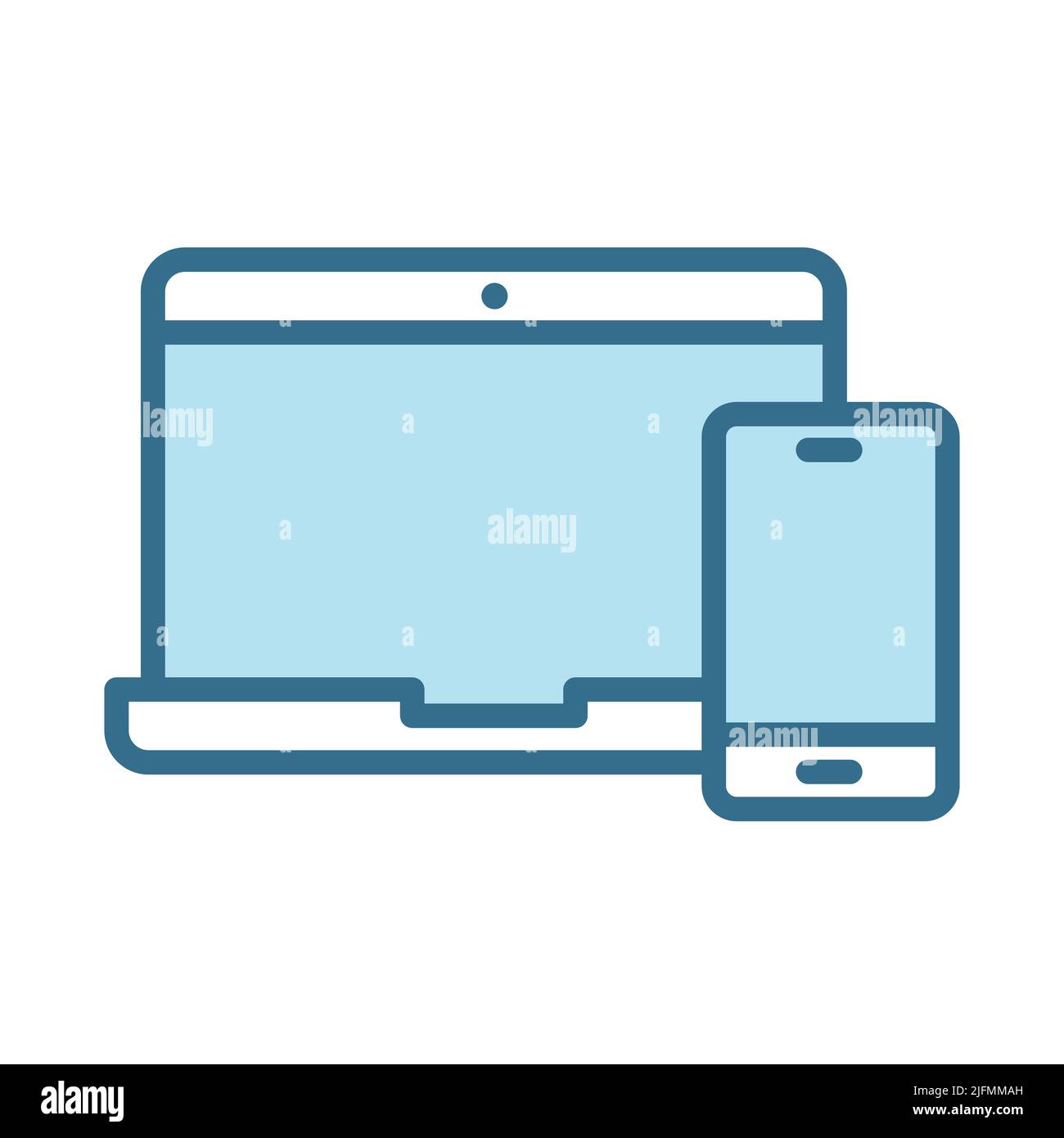 Laptop and smartphone lineal blue vector icon isolated on white ...