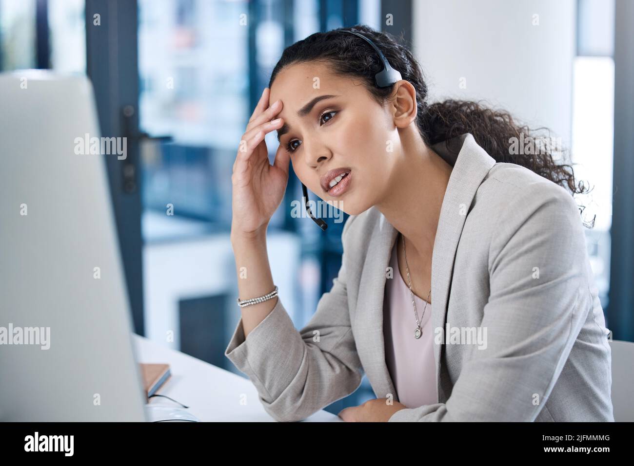 Mixed race Female Corporate Office Worker Feels Stress, Sick ...
