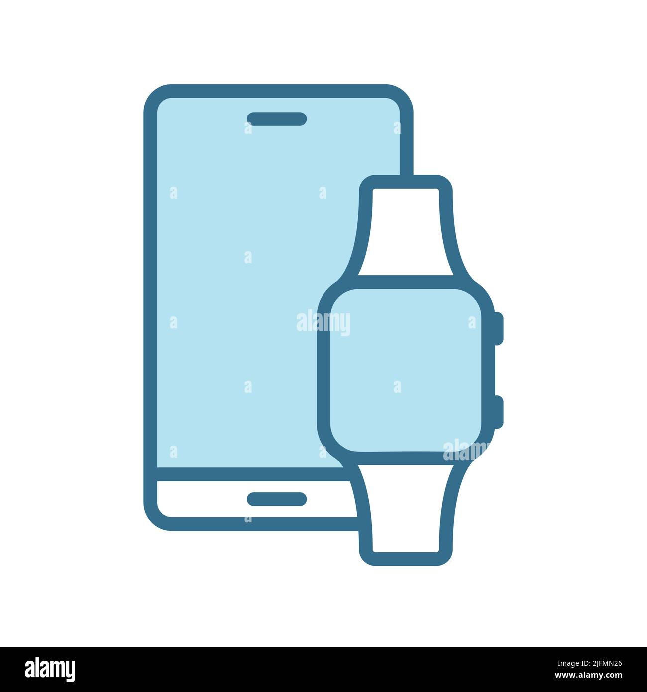 Smartphone and smart watch lineal blue icon isolated on white Stock ...