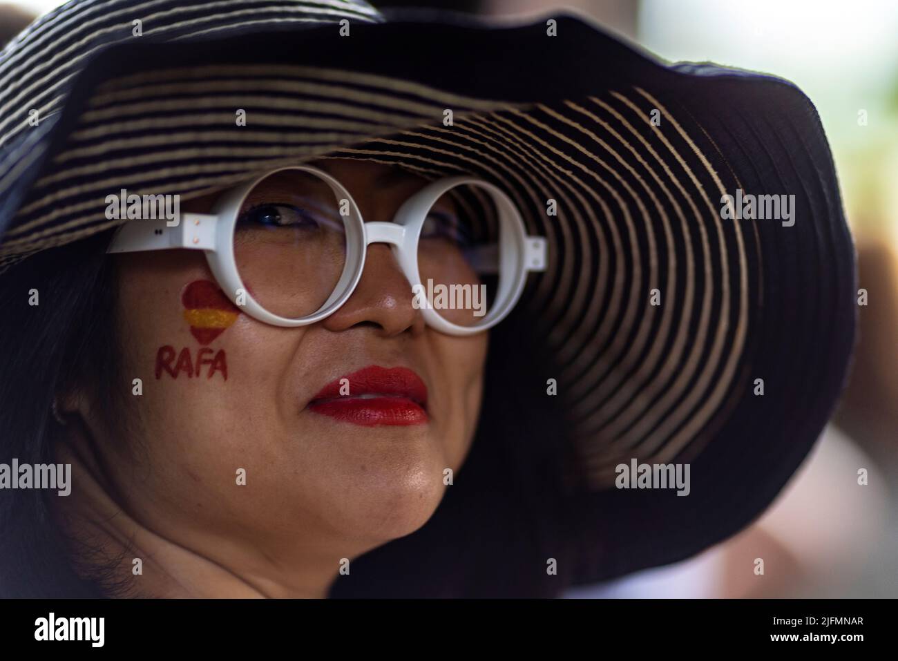 A Rafa Nadal fan on day eight of the 2022 Wimbledon Championships at ...