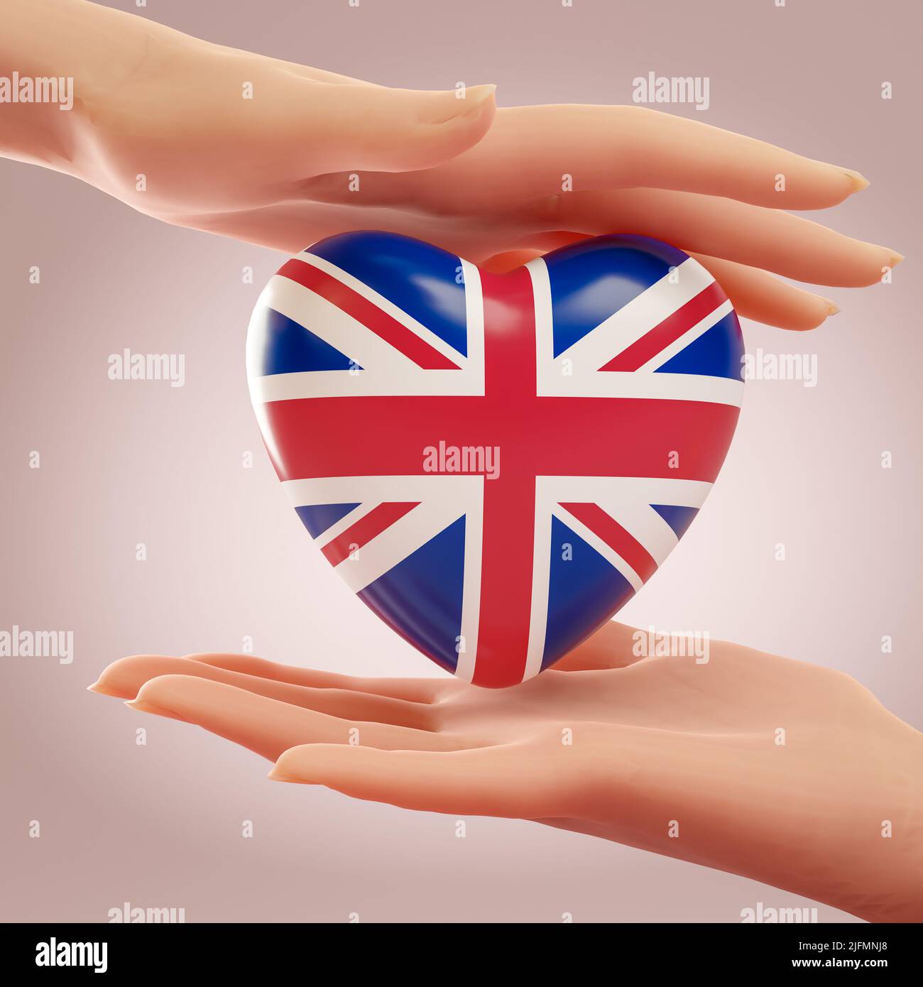Two hands holding heart with flag of Untied Kingdom. Concept of love ...