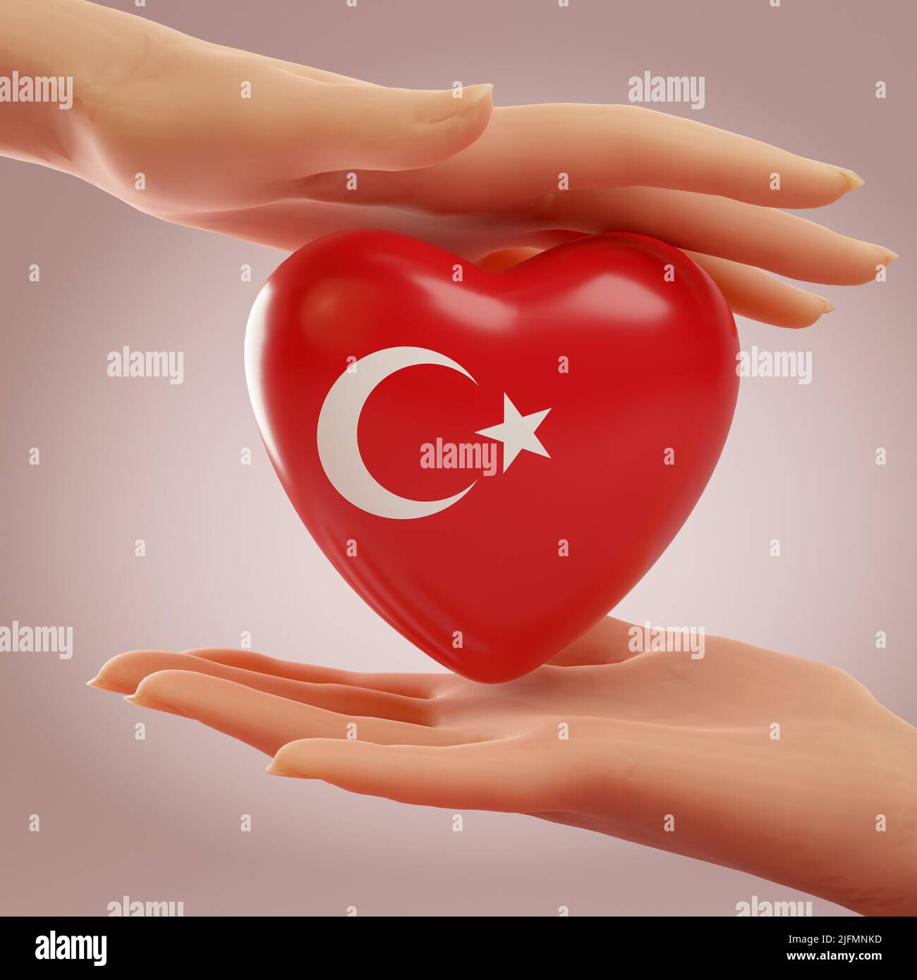 Two hands holding heart with flag of Turkey. Concept of love, freedom ...