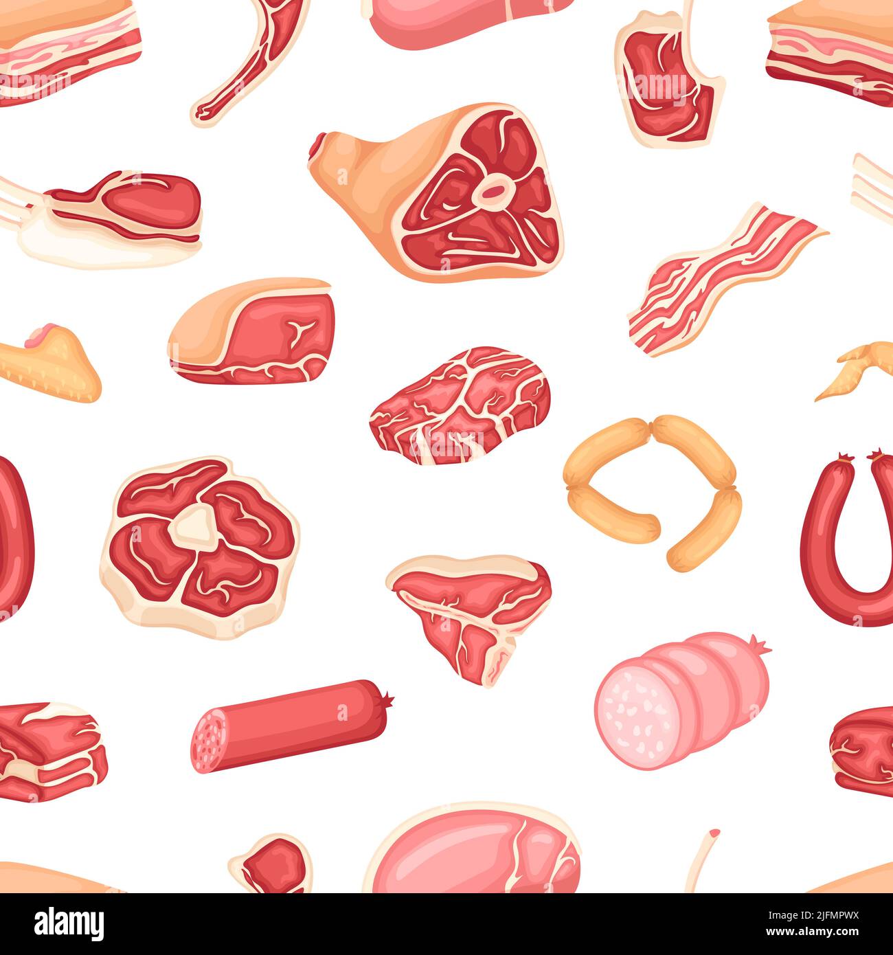 Cartoon meat products, steak, sausage and chicken parts. Butcher shop ...
