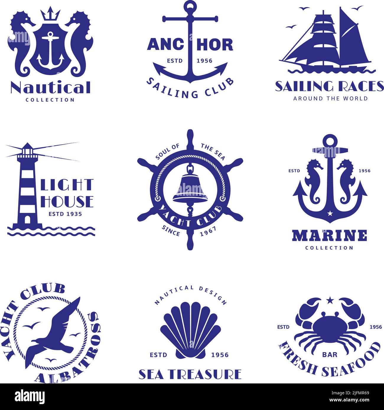 Vintage marine labels. Navy emblem, sailor typography badges. Decor ...
