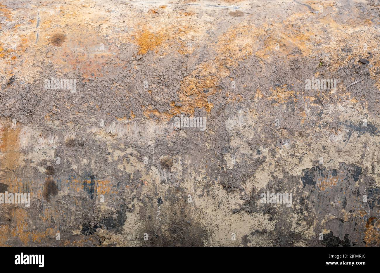 The texture is a rusty and dirty surface of an old steel pipe that has ...