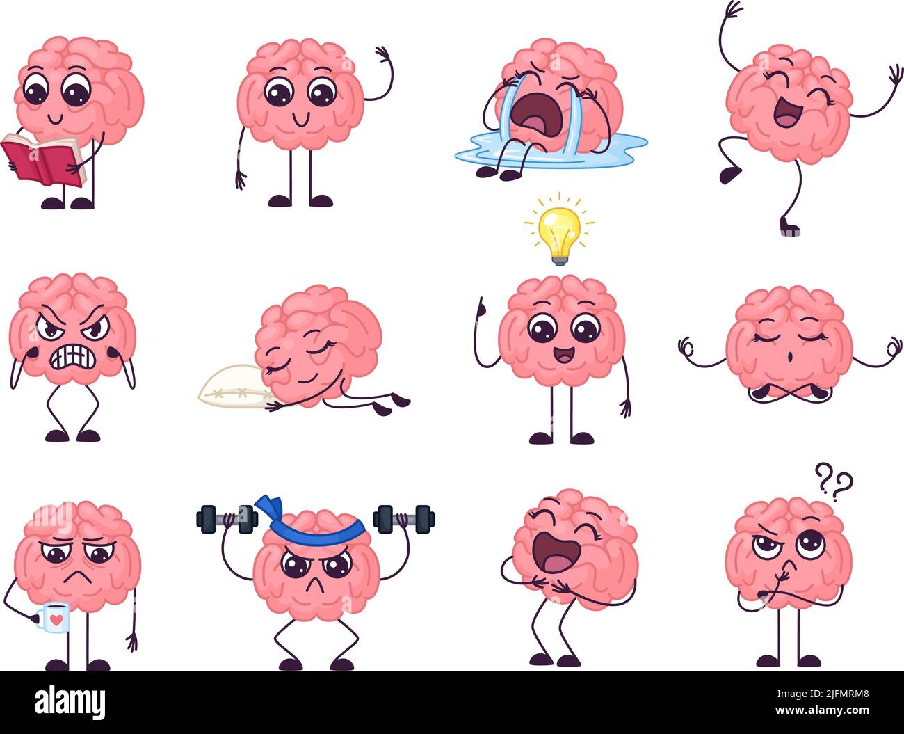 Cartoon brain character. Intellectual health, emotional funny happy and ...