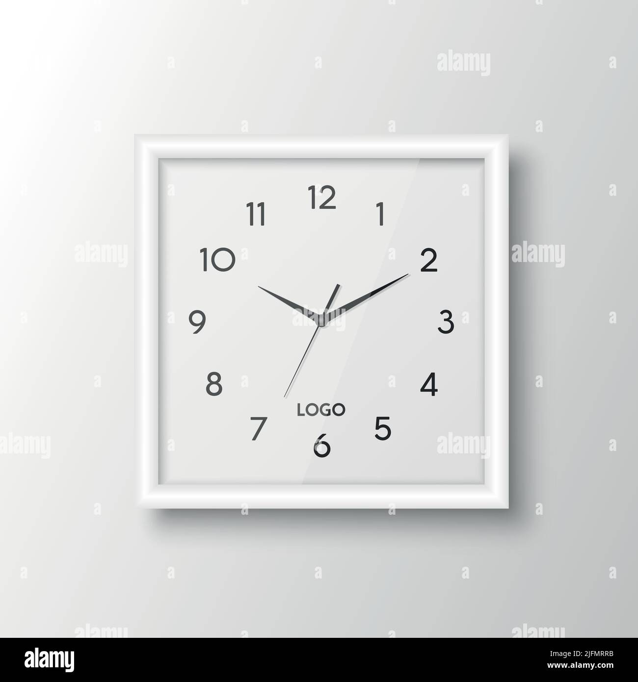 Vector 3d Realistic Square White Wall Office Clock Design Template ...
