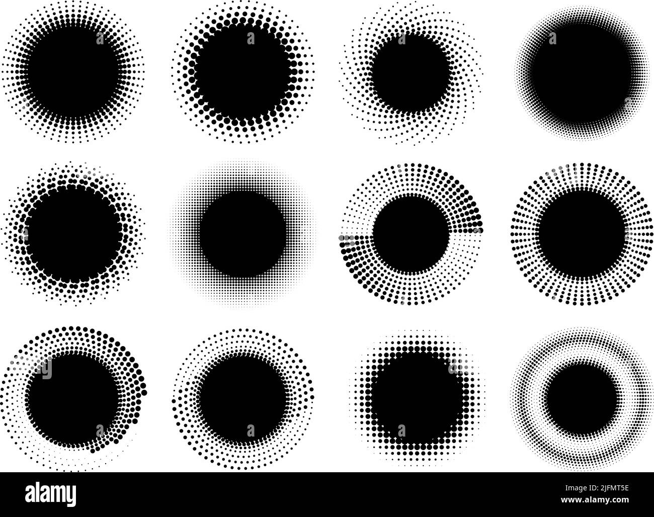 Black halftone frames set. Circle speed lines decorations, artistic ...