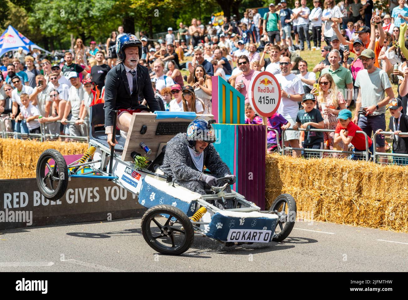 Team Go-Kart-O! kart taking the final jump at the Red Bull Soapbox race ...