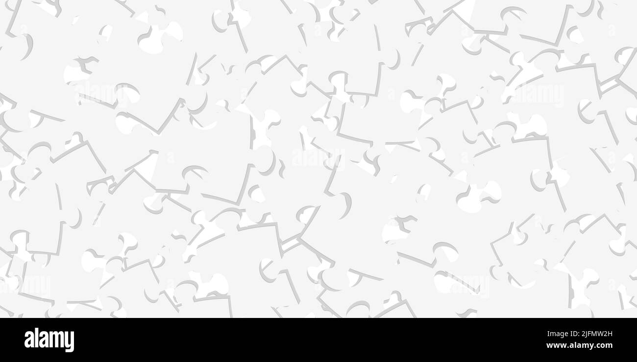 White puzzles are randomly scattered on white background. Monochrome ...