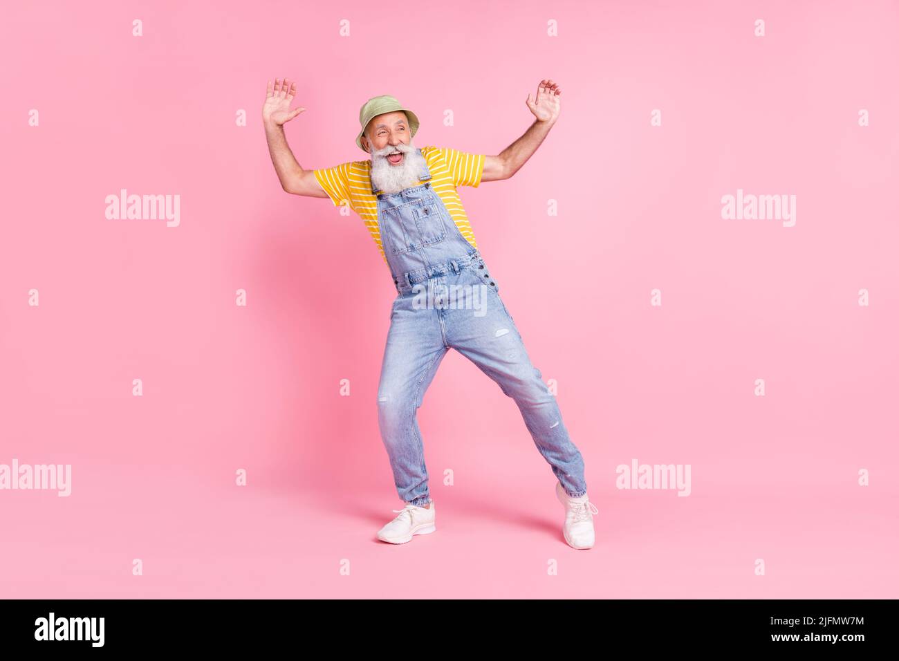 Full length body size view of attractive cheerful funny man dancing ...