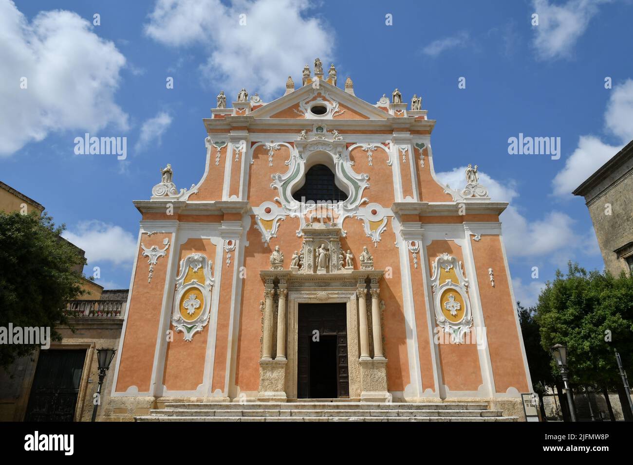 The facade of a church in the historic center of Tricase, a medieval ...