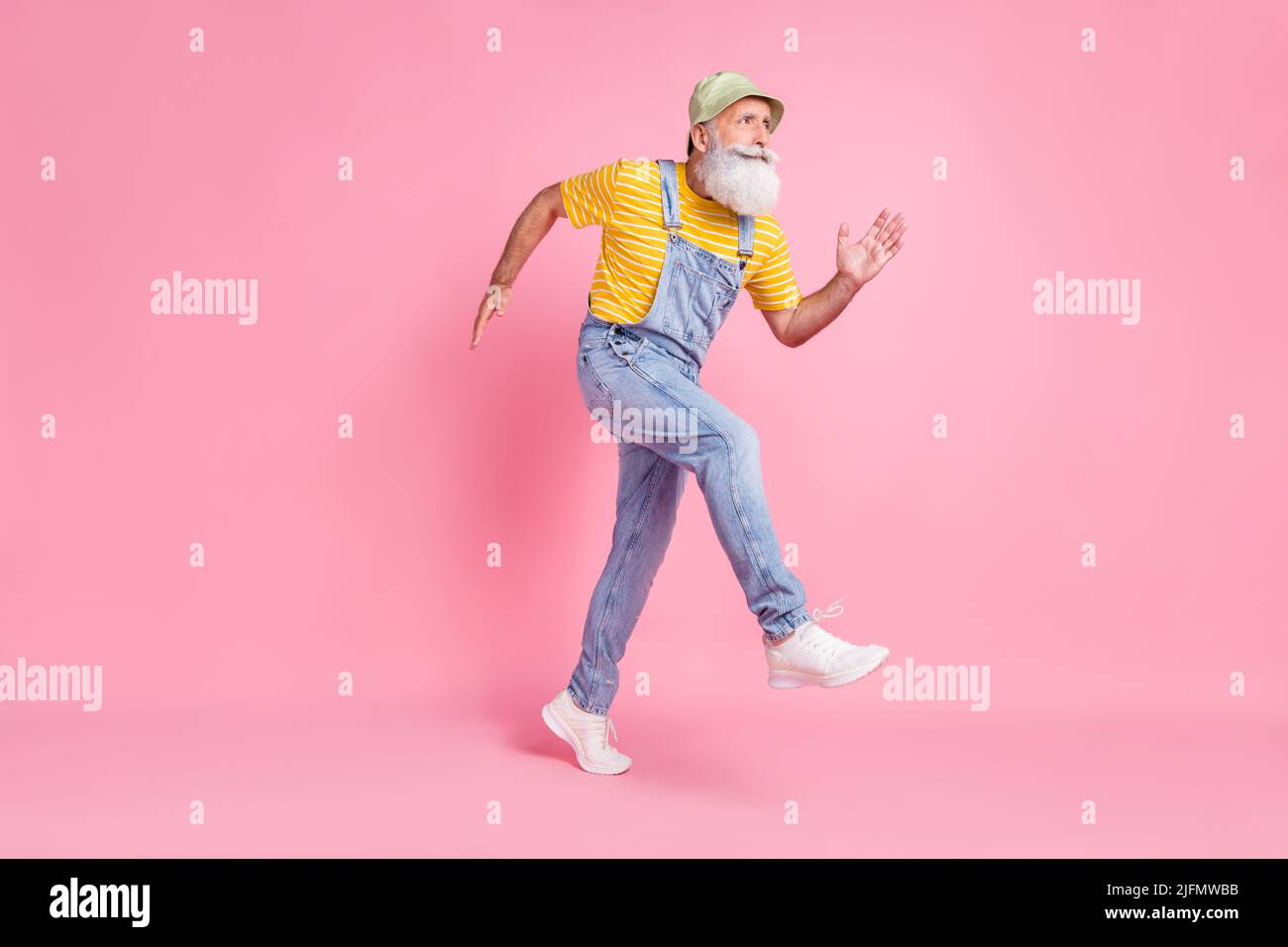 Full length body size view of attractive focused funny man running good ...